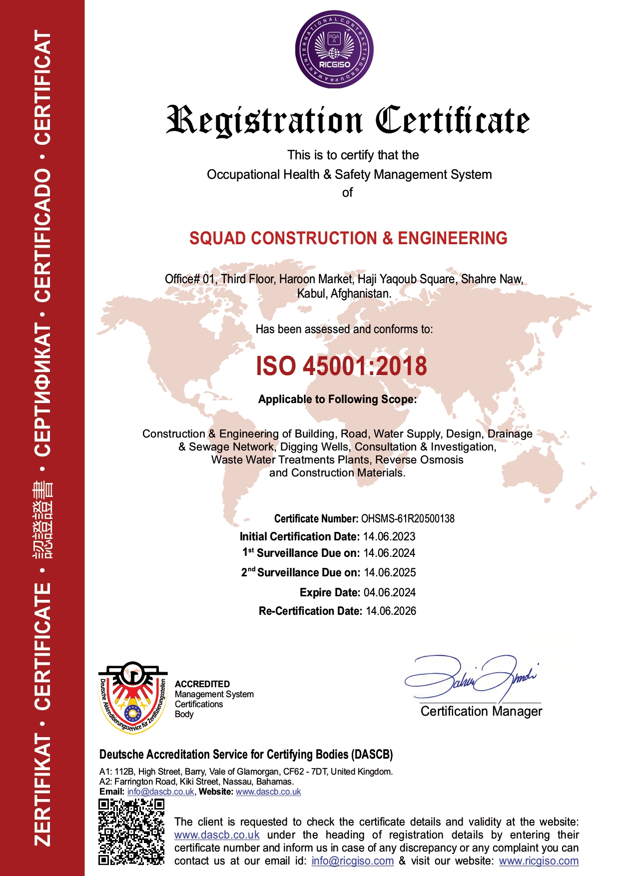 CERTIFICATES – SCECO