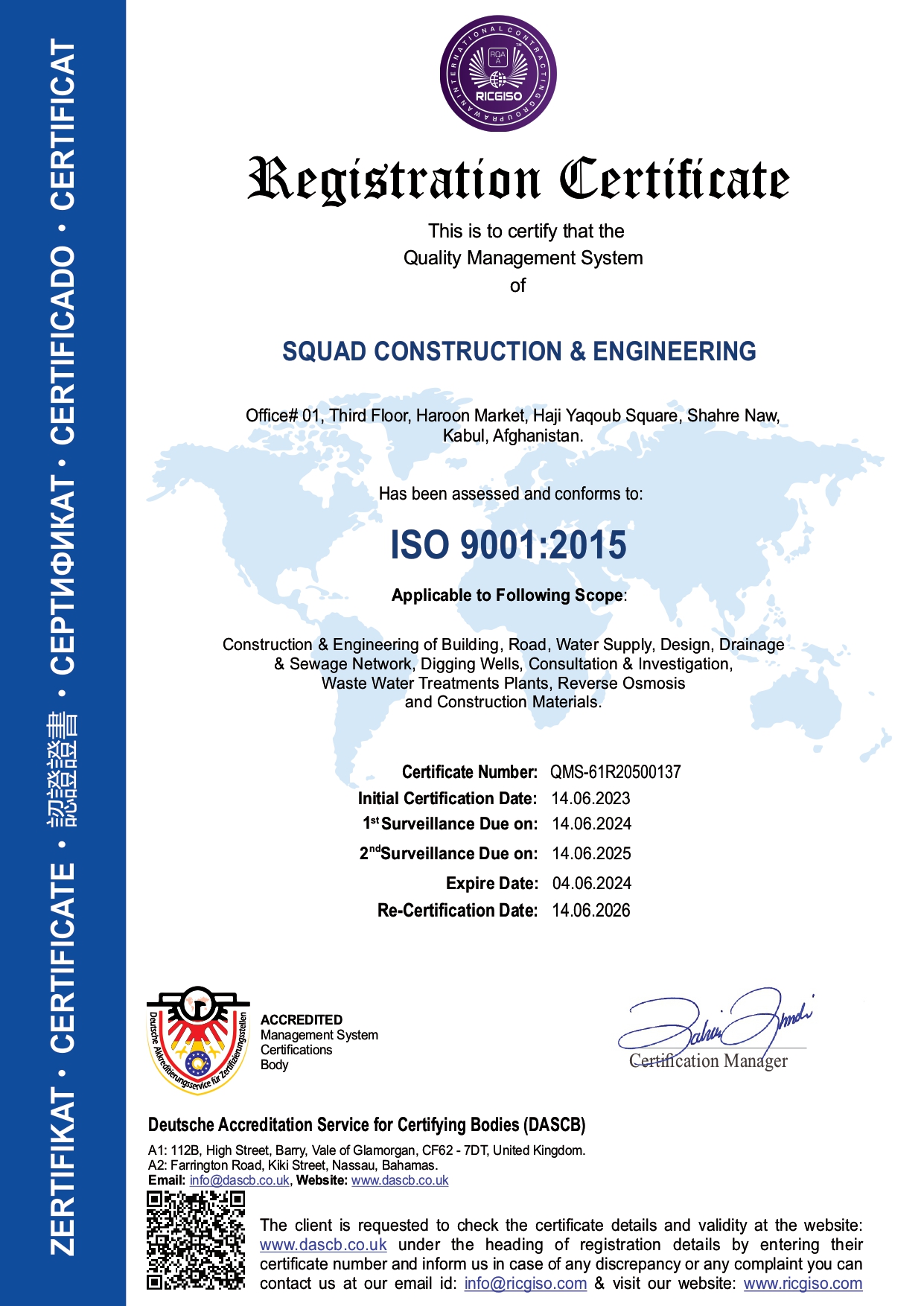 CERTIFICATES – SCECO